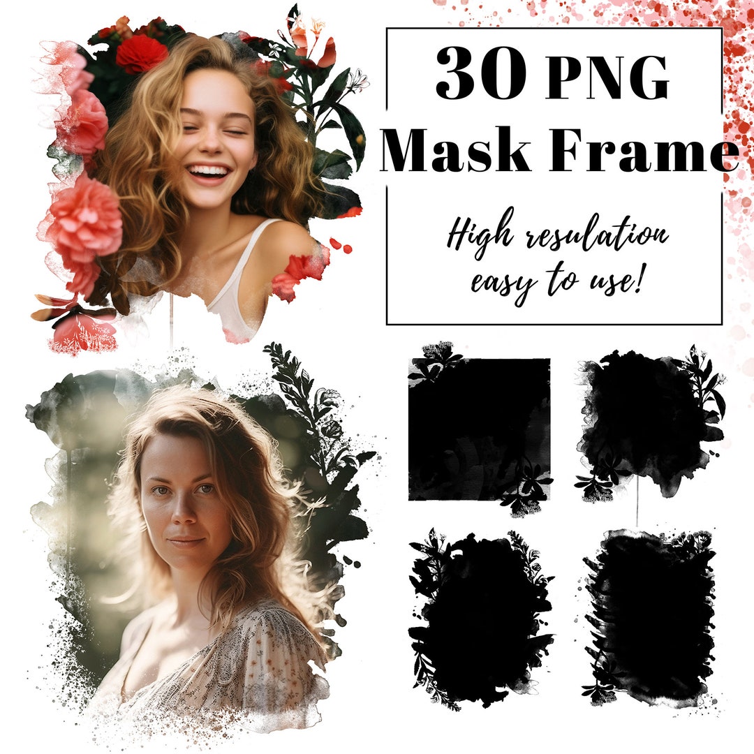 30 Watercolor Paint Floral Mask, Paint Photo Masks, Frame Overlay ...