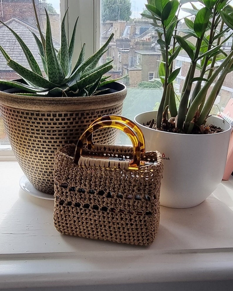 The Lucia - Handmade Raffia Tortoise Shell Top Handle Crochet Bag, Boho ...