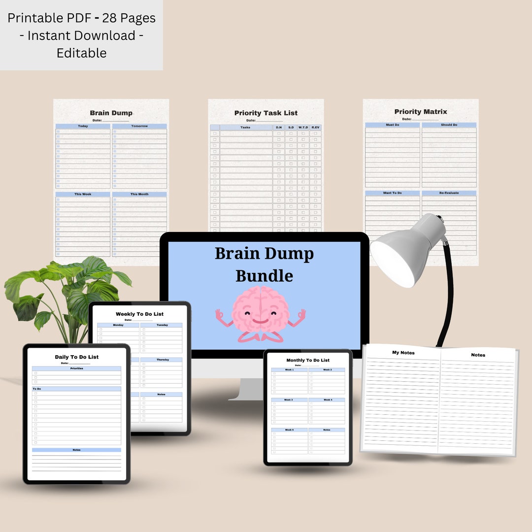 Digital Brain Dump Template Bundle Daily To-do List Weekly To-do List ...