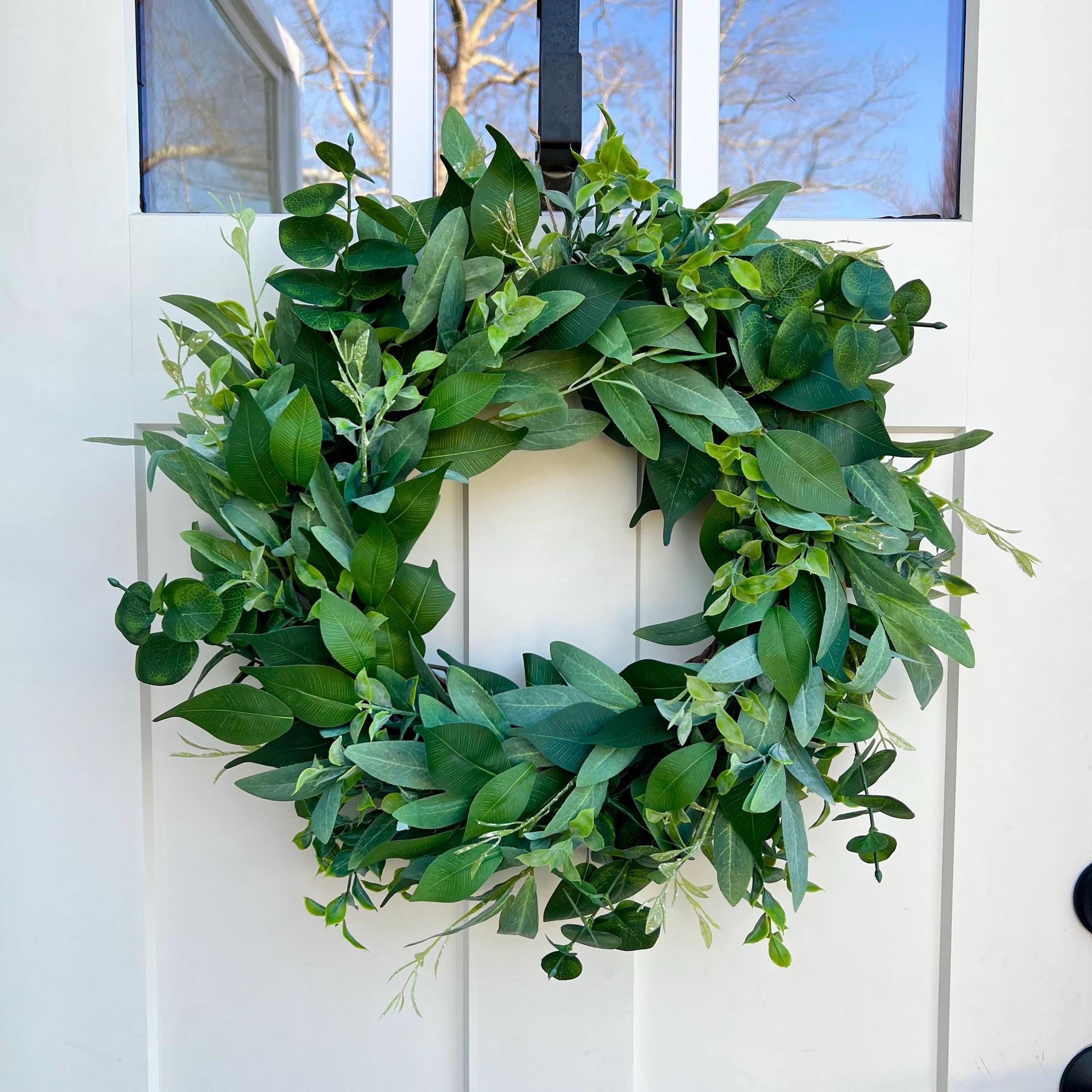 Year Round Greenery Wreath for Front Door | Faux Olive and Eucalyptus ...