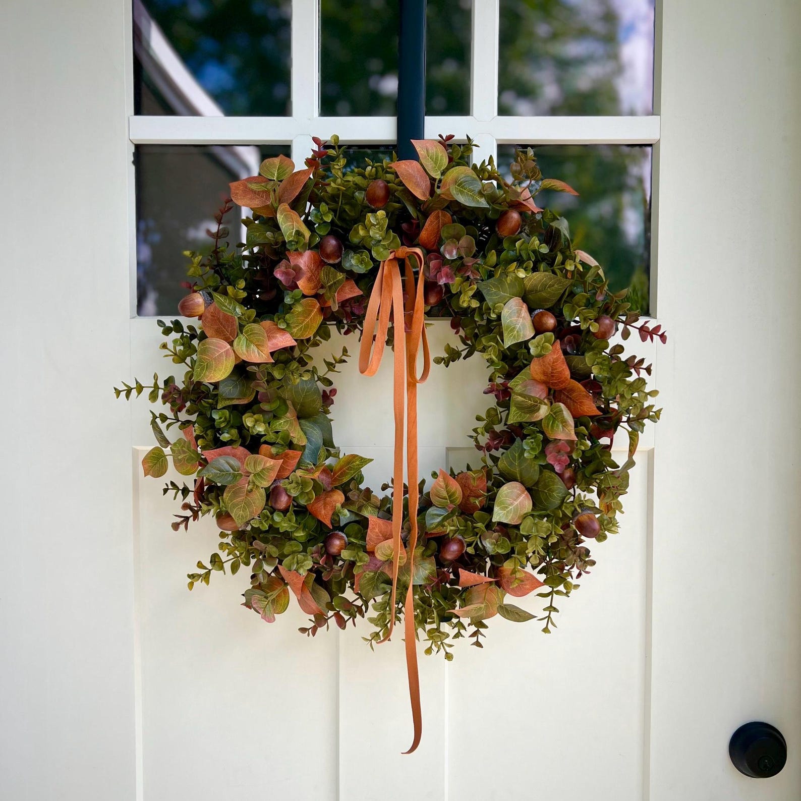 Fall Eucalyptus Wreath With Acorns | Rust Orange Fall Foliage Wreath ...
