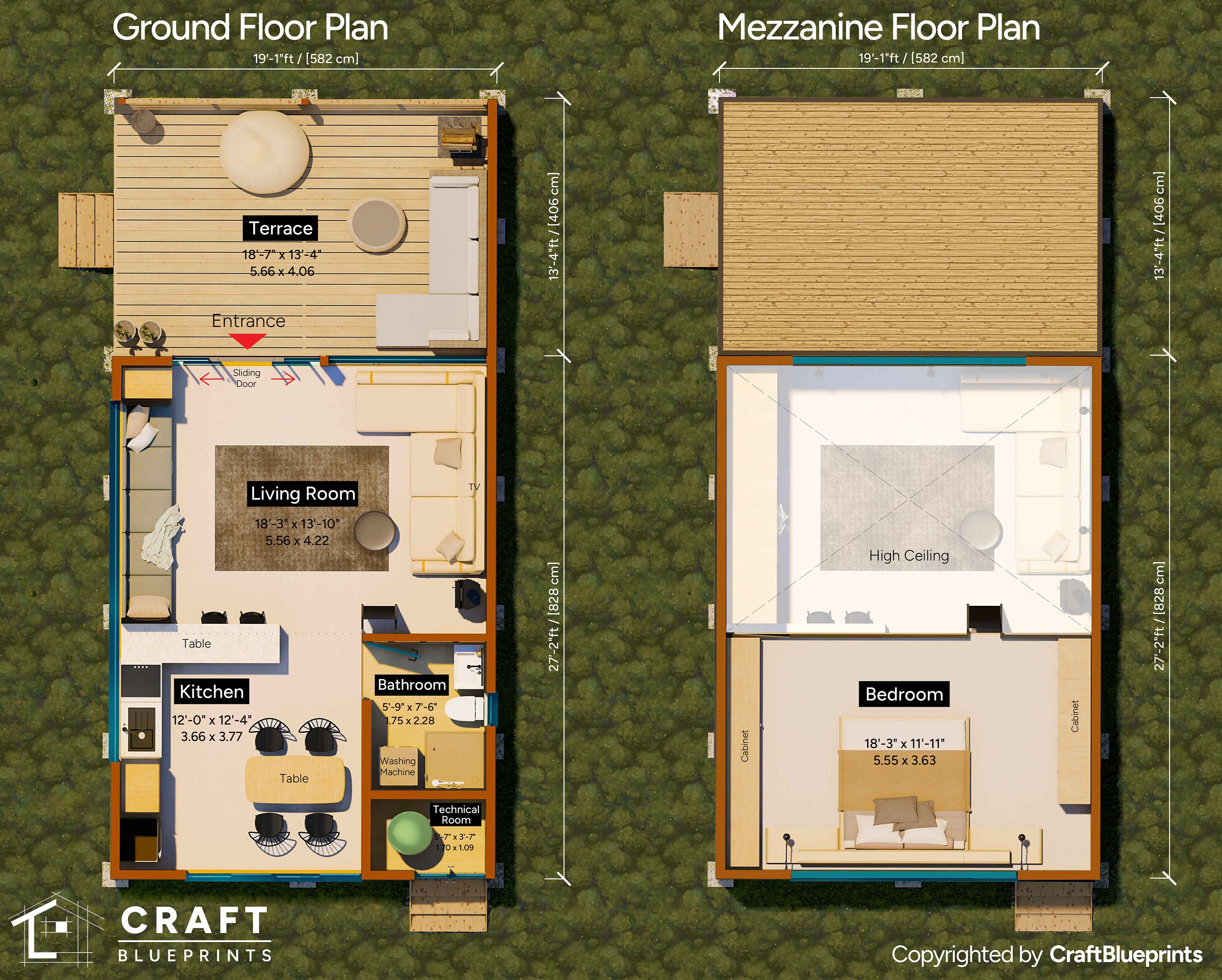 Modern Cabin House Plans, 19x27 Log Cabin Floor Plan, Tiny House DIY ...