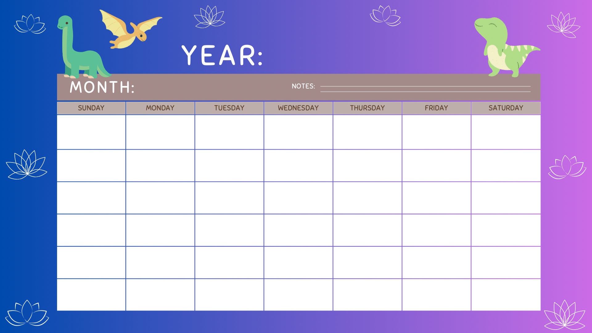 Blank Dino Calendars - Etsy