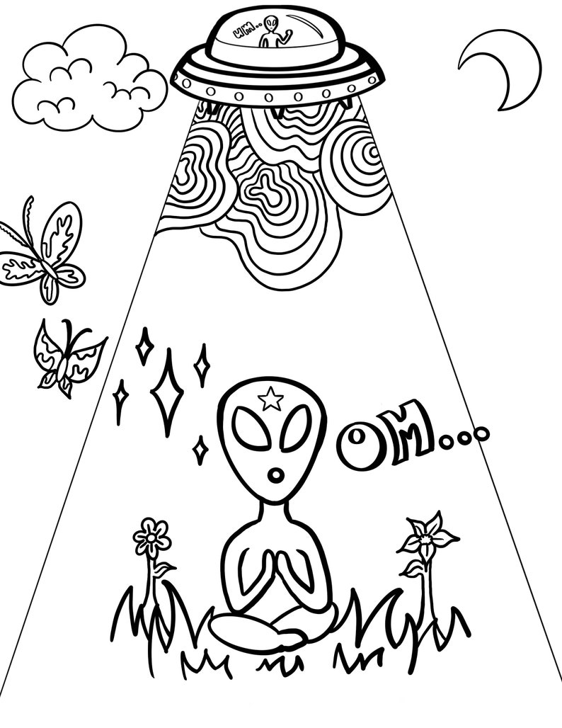Meditative Alien Coloring Sheets for Family - Etsy
