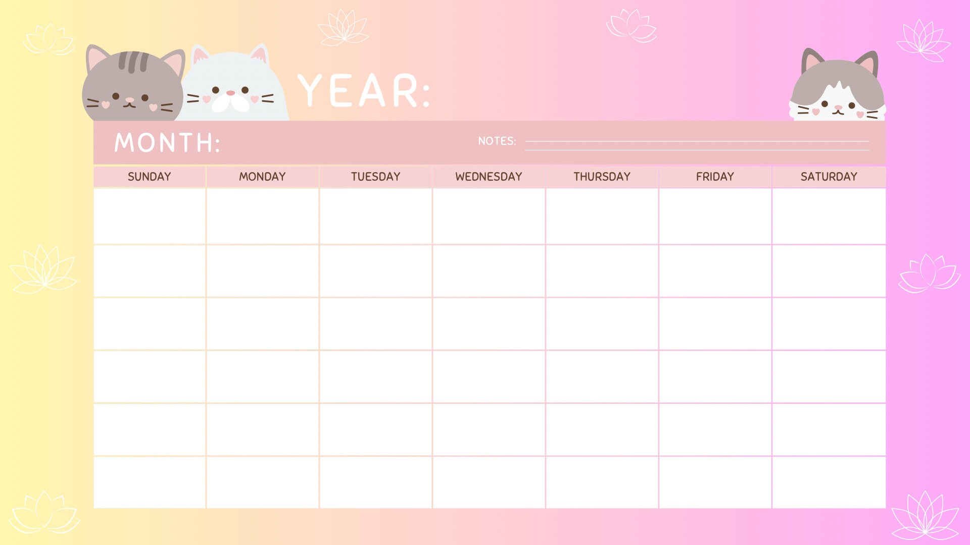 Blank Kitty Calendar Pack - Etsy