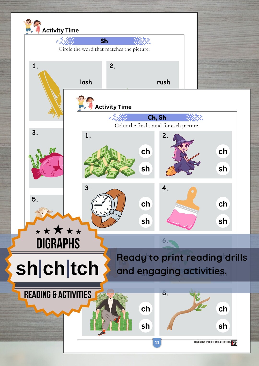 Digraphs-sh-ch-tch Printable Activity Worksheets for Beginning Reading ...