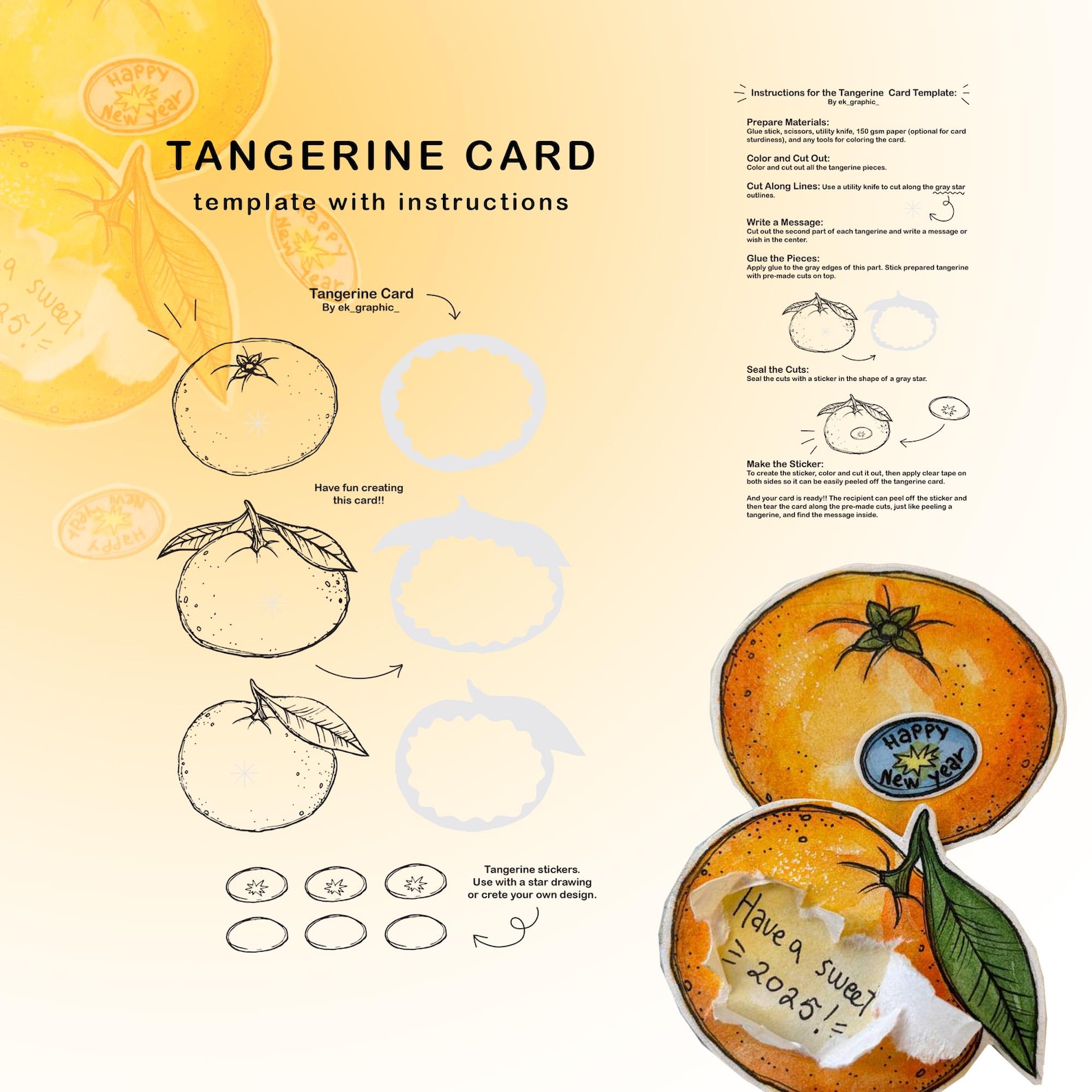 Tangerine Card by Ek_graphic_ - Printable DIY Template - Etsy