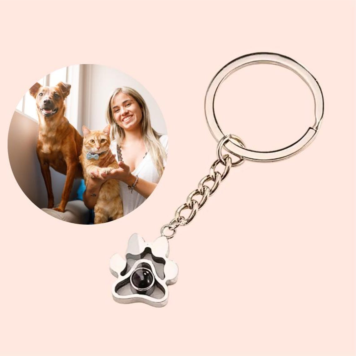 Personalized Paw Print Projection Photo Keychain, Dog Picture Necklace ...