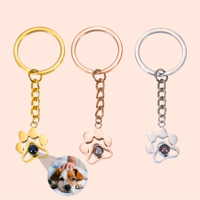 Personalized Paw Print Projection Photo Keychain, Dog Picture Necklace ...