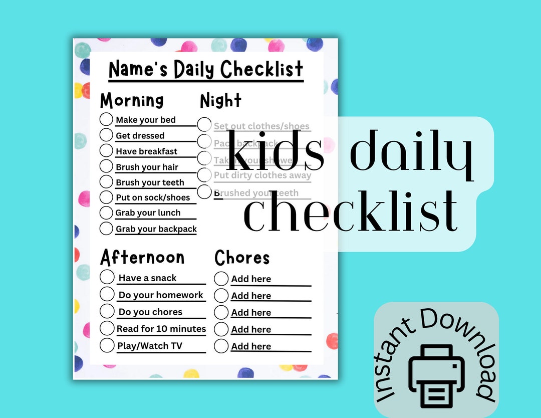 Editable Kids Daily Checklist - Etsy
