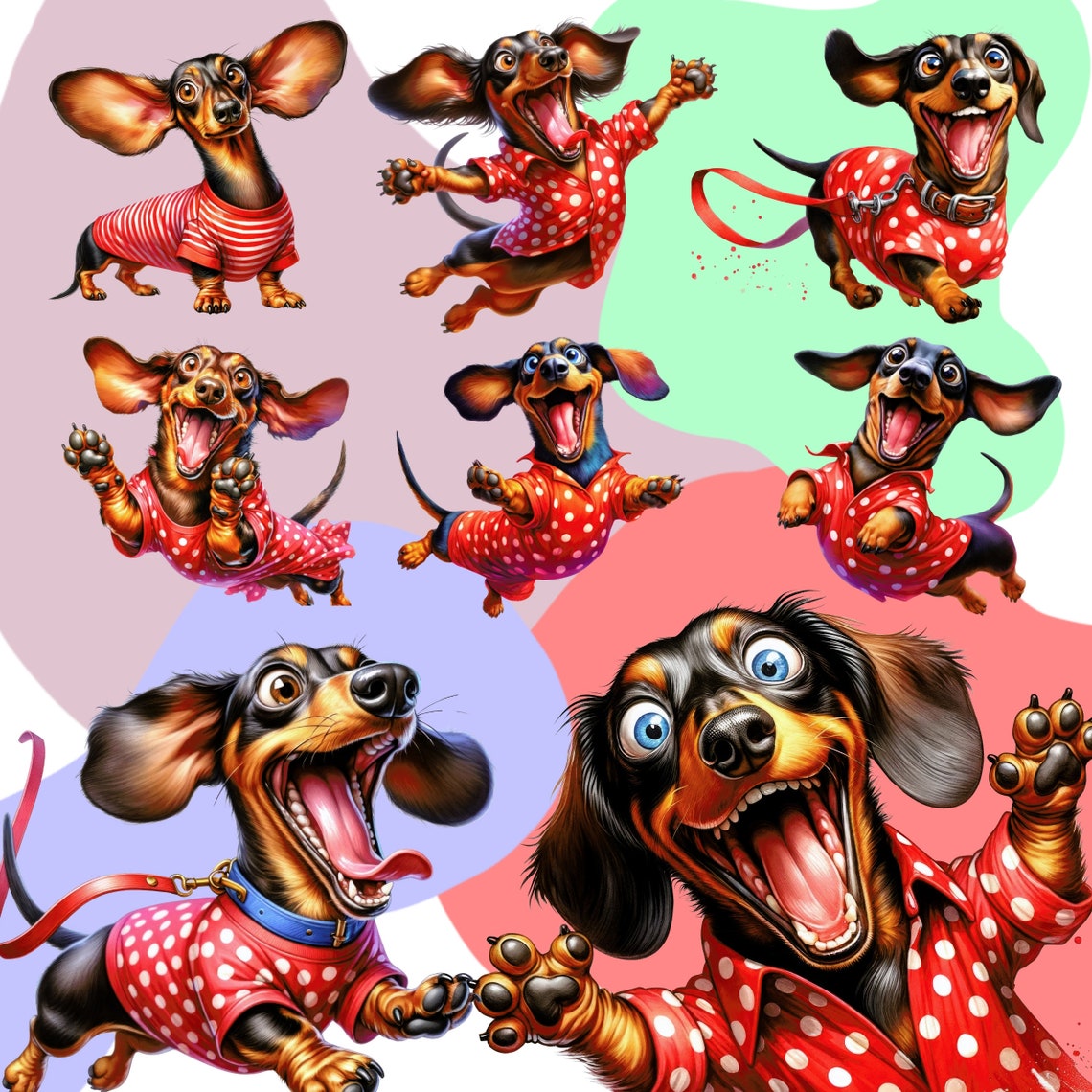 Funny Dachshund Clipart | Humorous Funny Dachshund Clipart Bundle | 10 ...