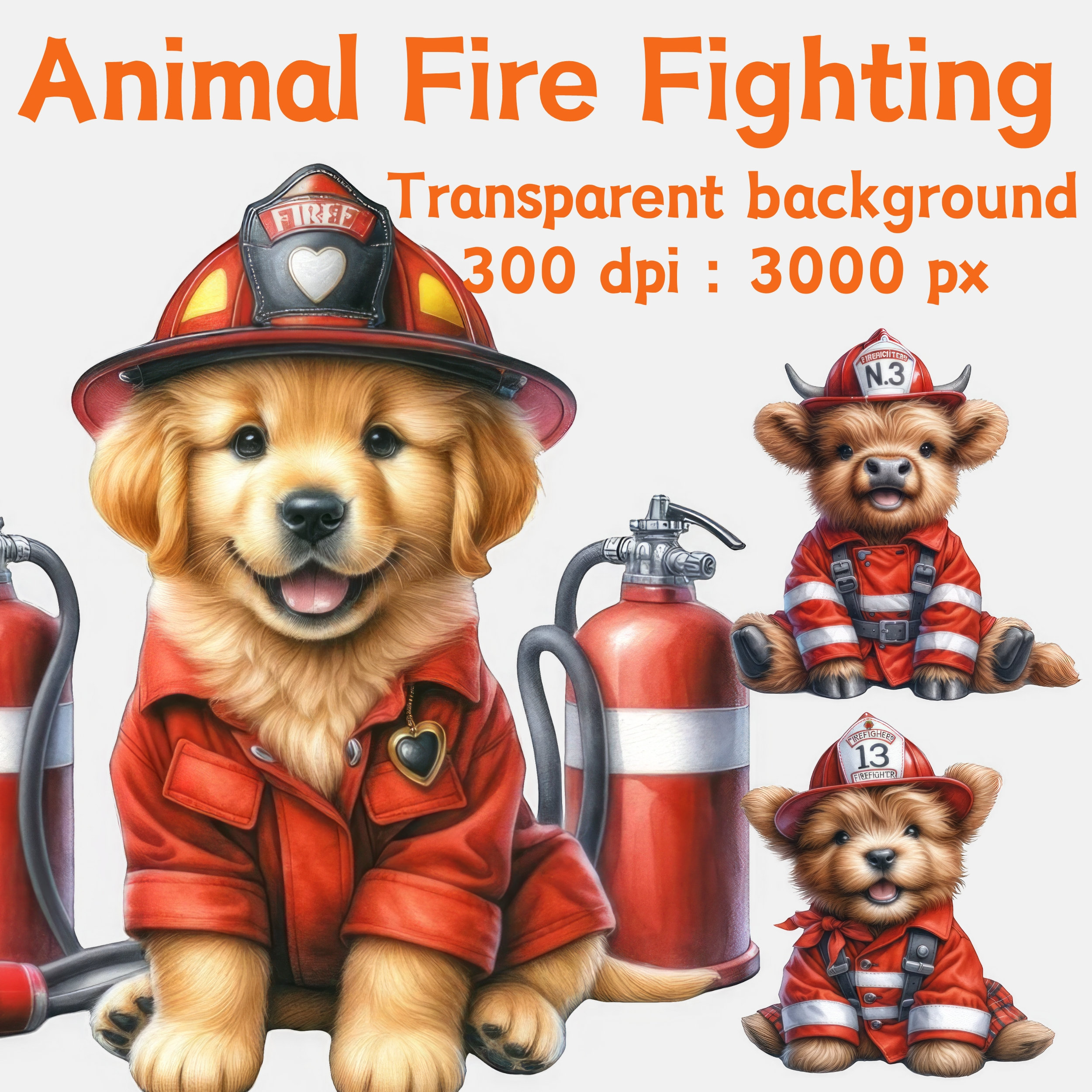 Watercolor Firefighter Cute Animal Clipart Animal PNG Pet Fire Safety ...