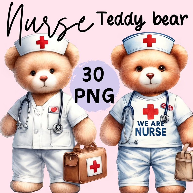 30 PNG Watercolor Nurse Clipart,teddy Bear Cute Nurse,teddy Bear Nurse ...