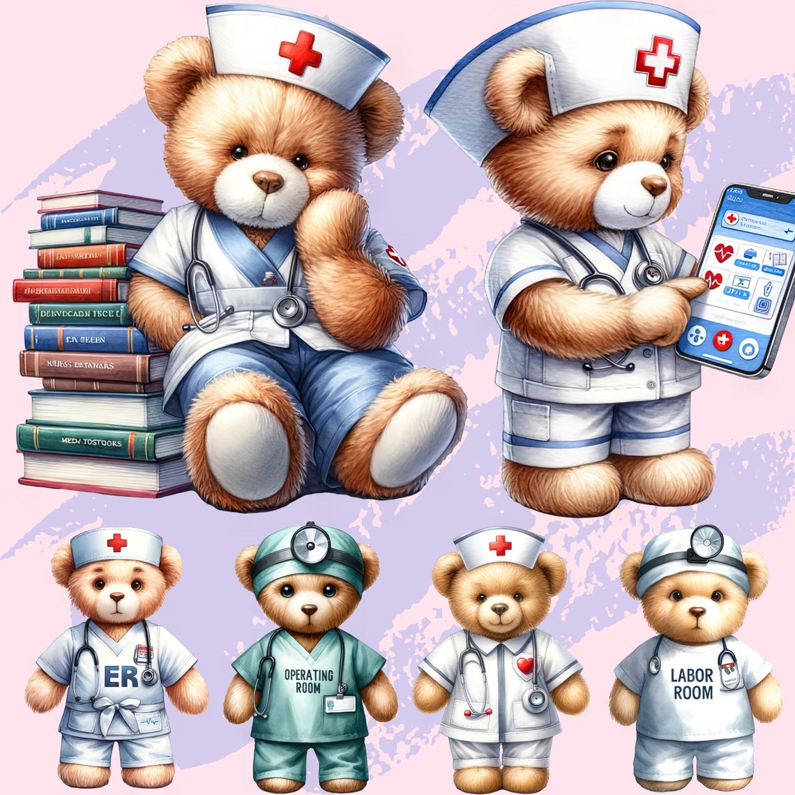30 PNG Watercolor Nurse Clipart,teddy Bear Cute Nurse,teddy Bear Nurse ...