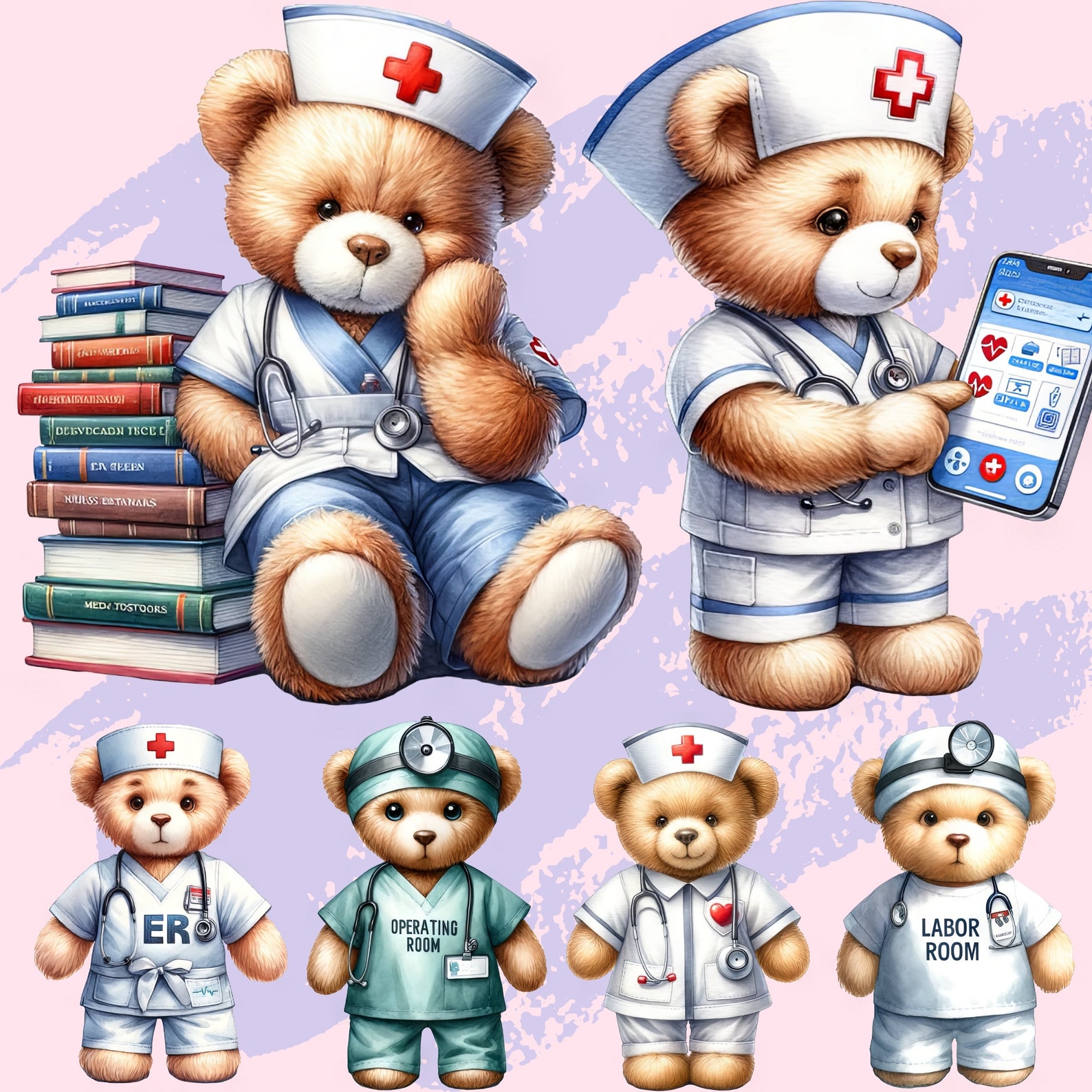 30 PNG Watercolor Nurse Clipart,teddy Bear Cute Nurse,teddy Bear Nurse,nurse Life,animal Cute ...