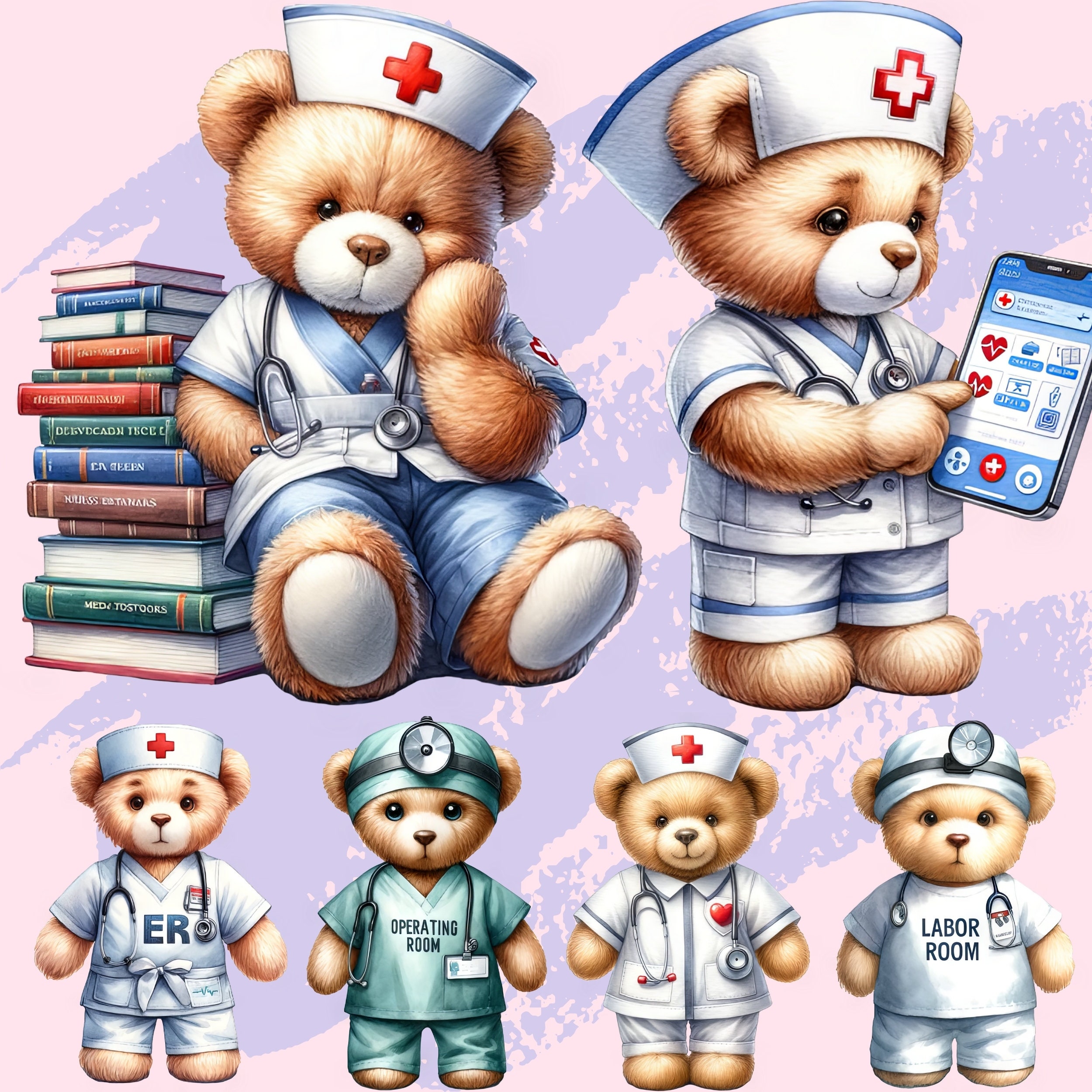 30 PNG Watercolor Nurse Clipart,teddy Bear Cute Nurse,teddy Bear Nurse ...