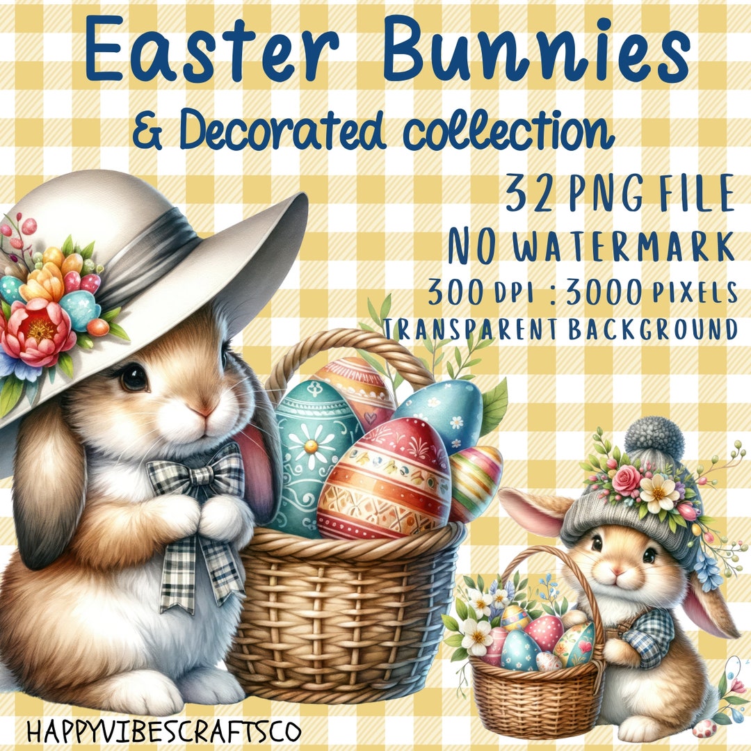 Easter Bunnies, Easter Bunnies Clipart Bundle, Transparent Background ...