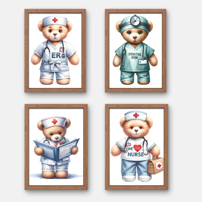30 PNG Watercolor Nurse Clipart,teddy Bear Cute Nurse,teddy Bear Nurse ...