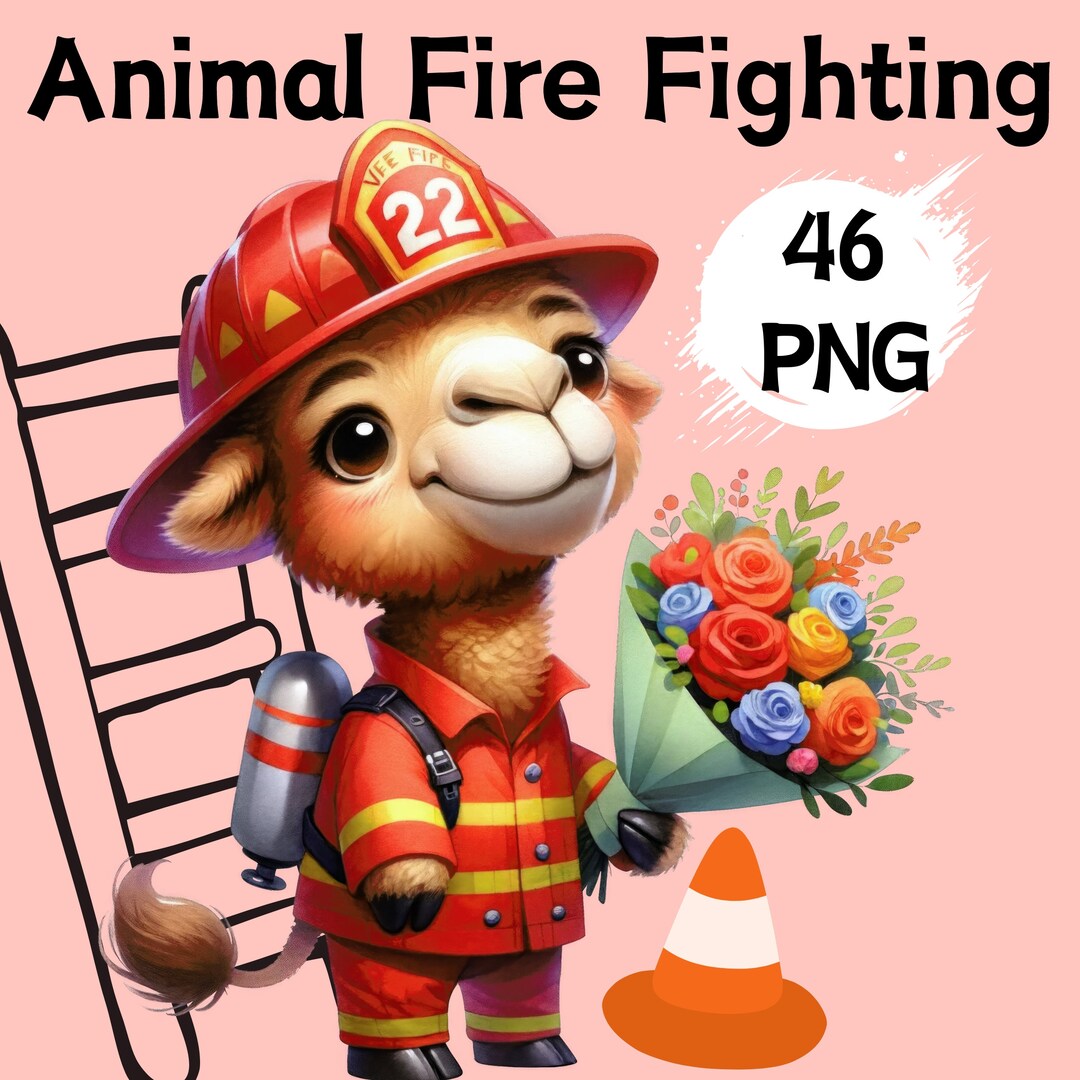 Watercolor Firefighter Cute Animal Clipart Animal PNG Pet Fire Safety ...
