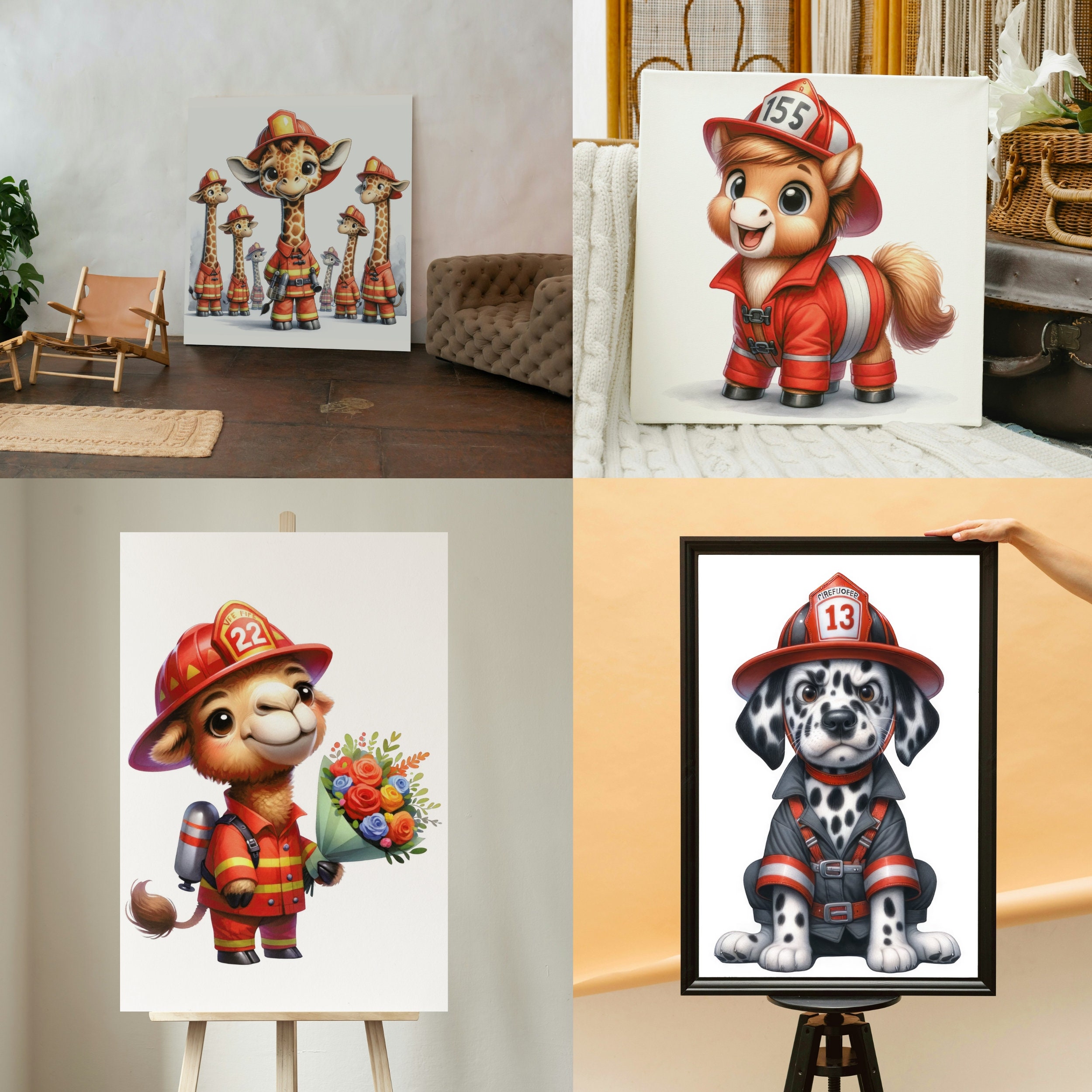 Watercolor Firefighter Cute Animal Clipart Animal PNG Pet Fire Safety ...