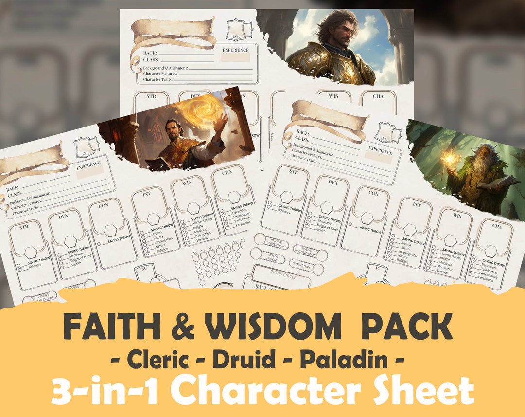 Dnd 5e Faith & Wisdom Pack Character Sheet cleric, Druid, Paladin: High ...
