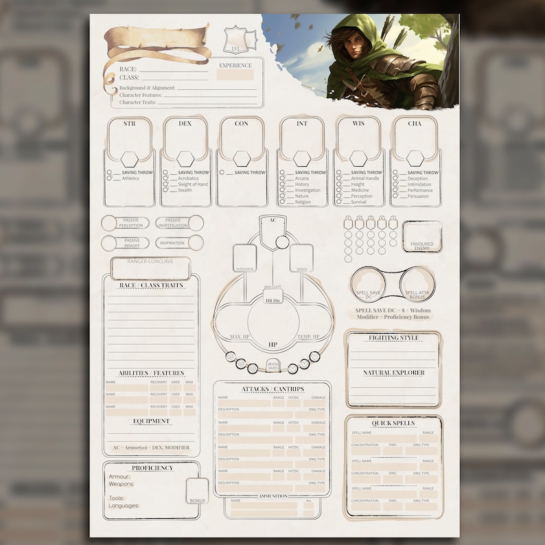 Dnd 5e Ranger Character Sheet: High Quality Fillable PDF for 5th ...