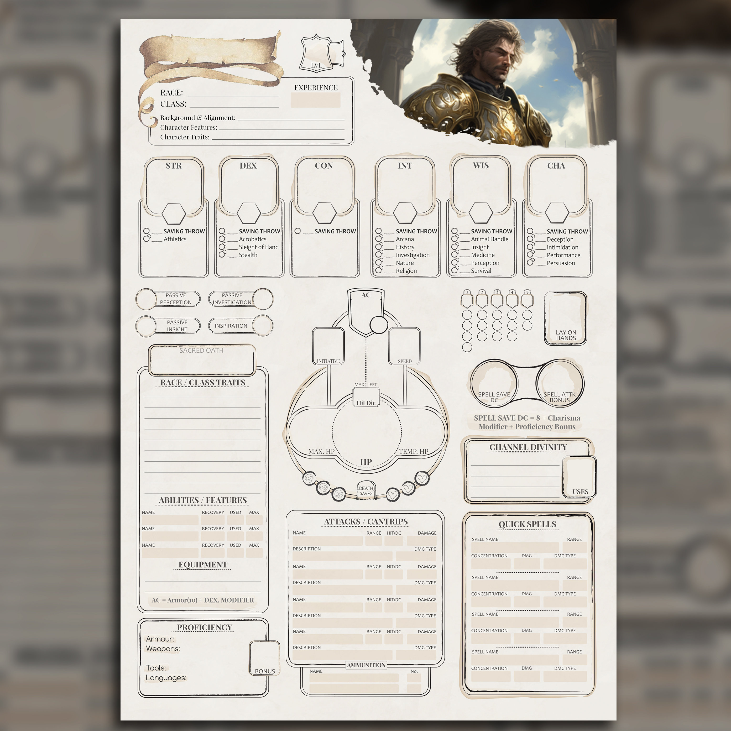 Dnd 5e Paladin Character Sheet: High Quality Fillable PDF for 5th ...
