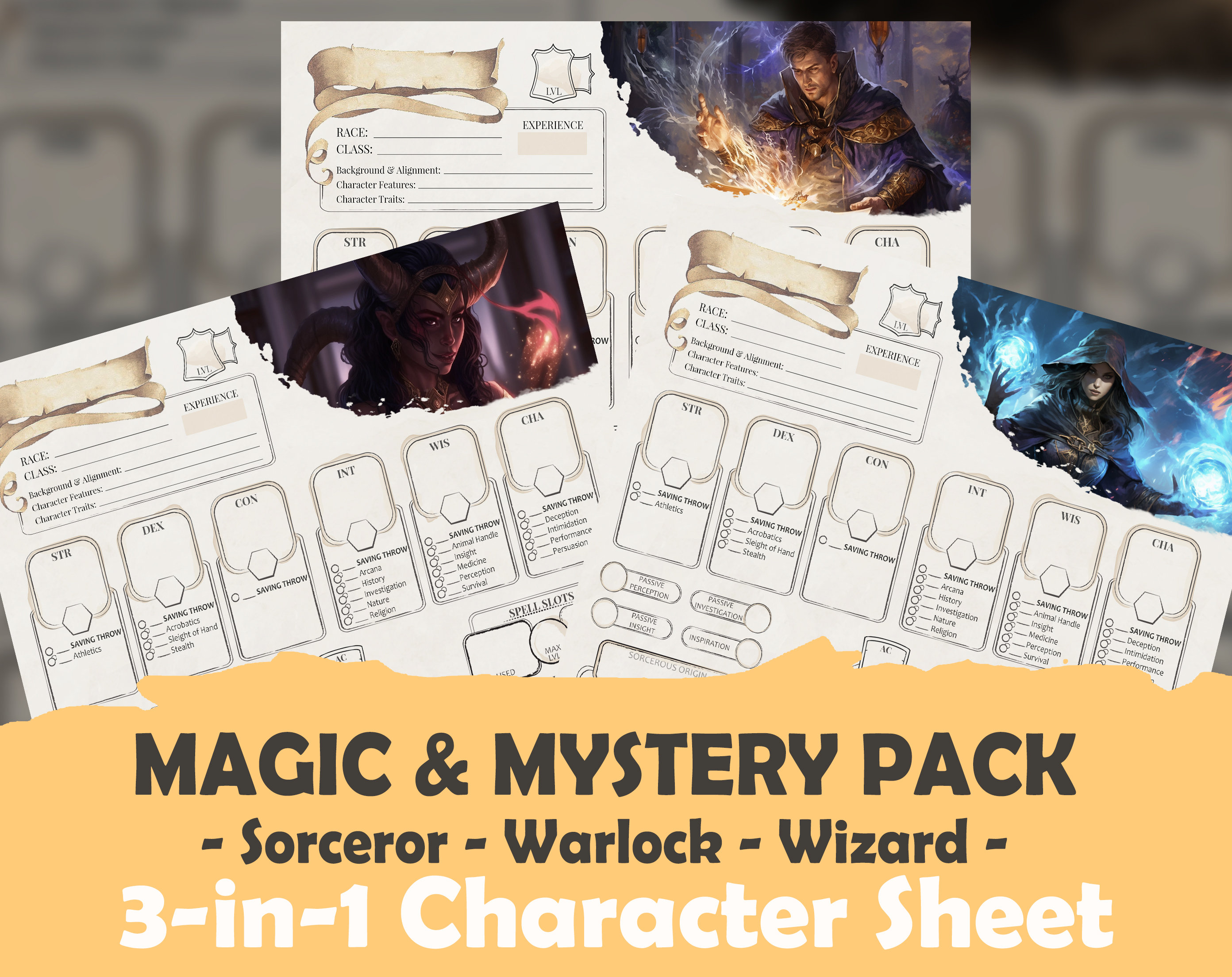 Dnd 5e Magic & Mystery Pack Character Sheet sorceror, Warlock, Wizard ...