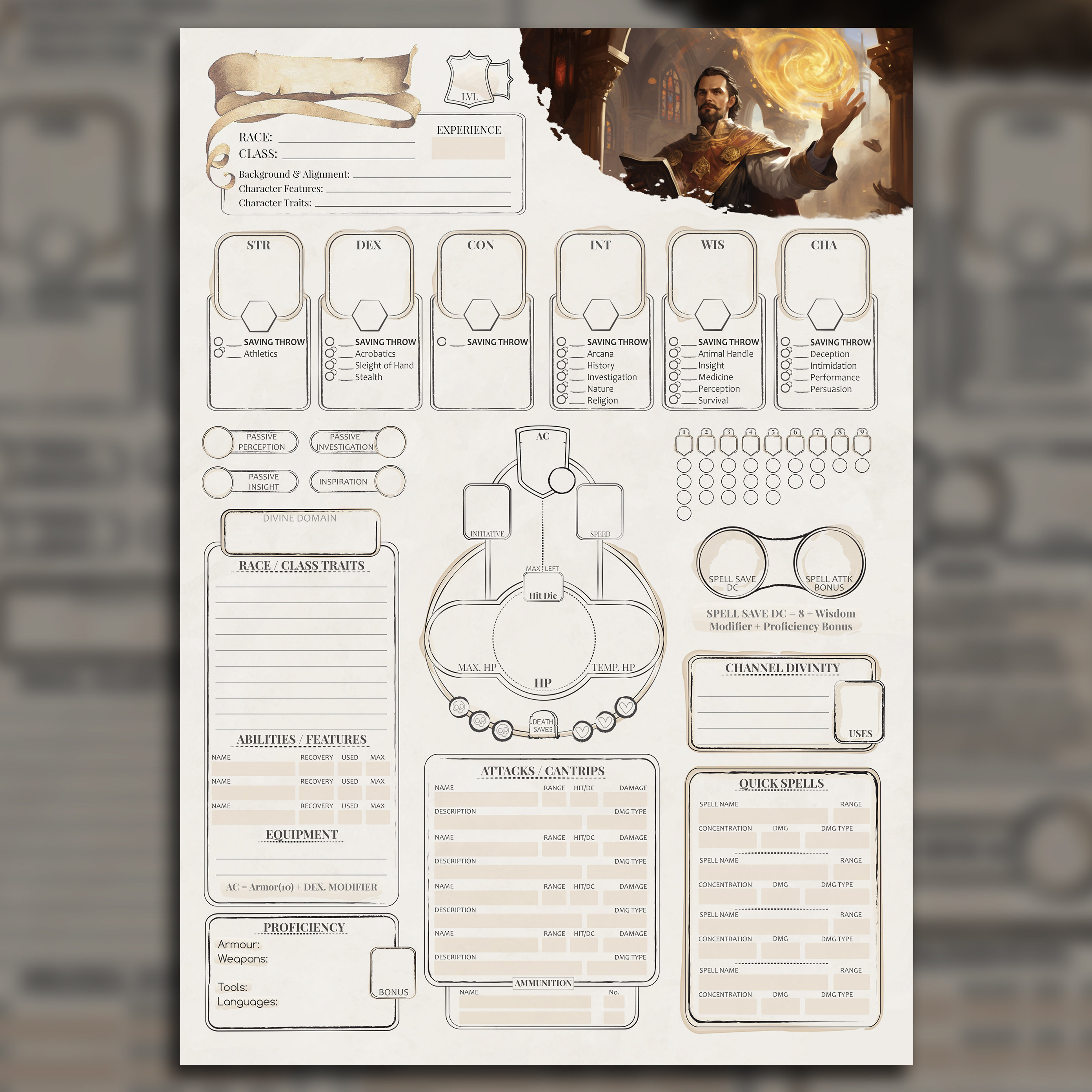 Dnd 5e Cleric Character Sheet: High Quality Fillable PDF for 5th ...
