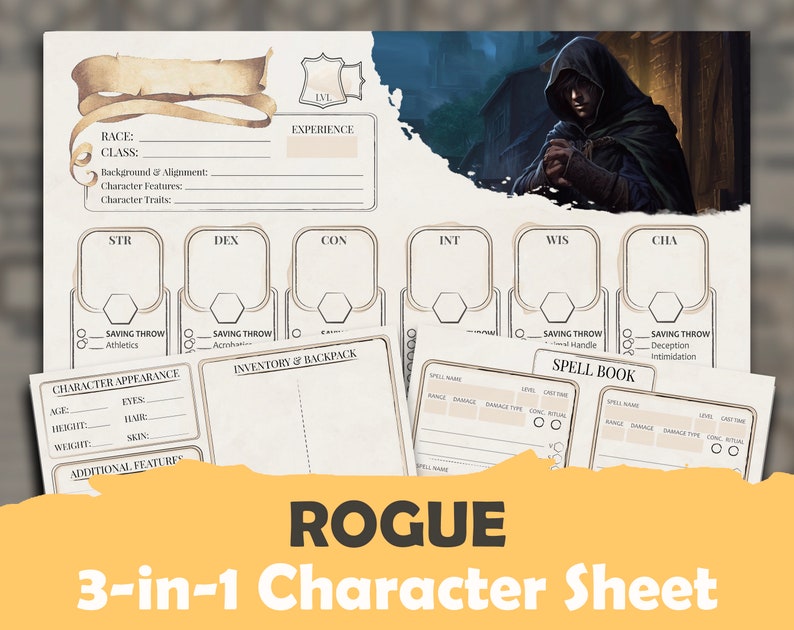 Dnd 5e Rogue Character Sheet: High Quality Fillable PDF for 5th Edition ...