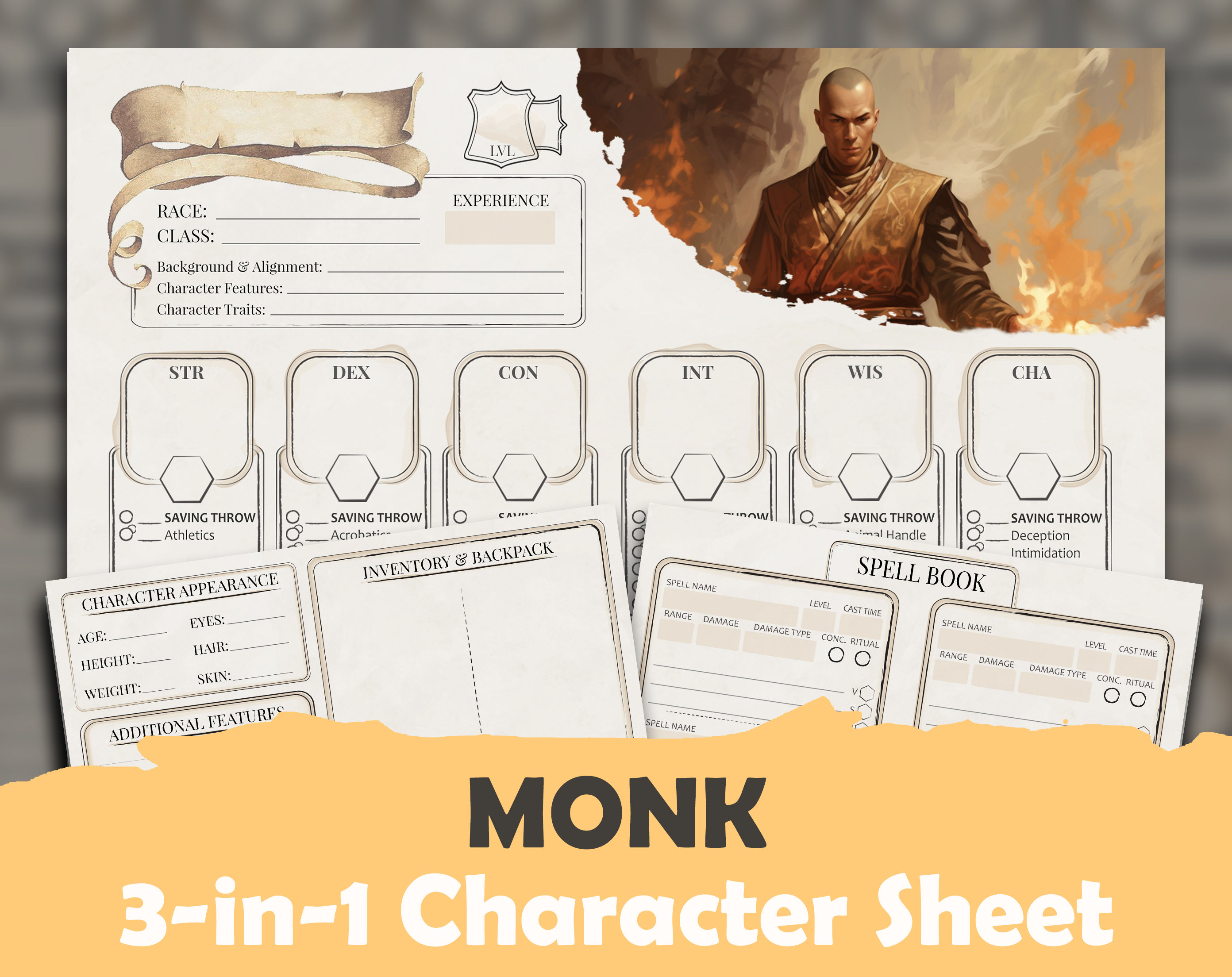 Dnd 5e Monk Character Sheet: High Quality Fillable PDF for 5th Edition ...