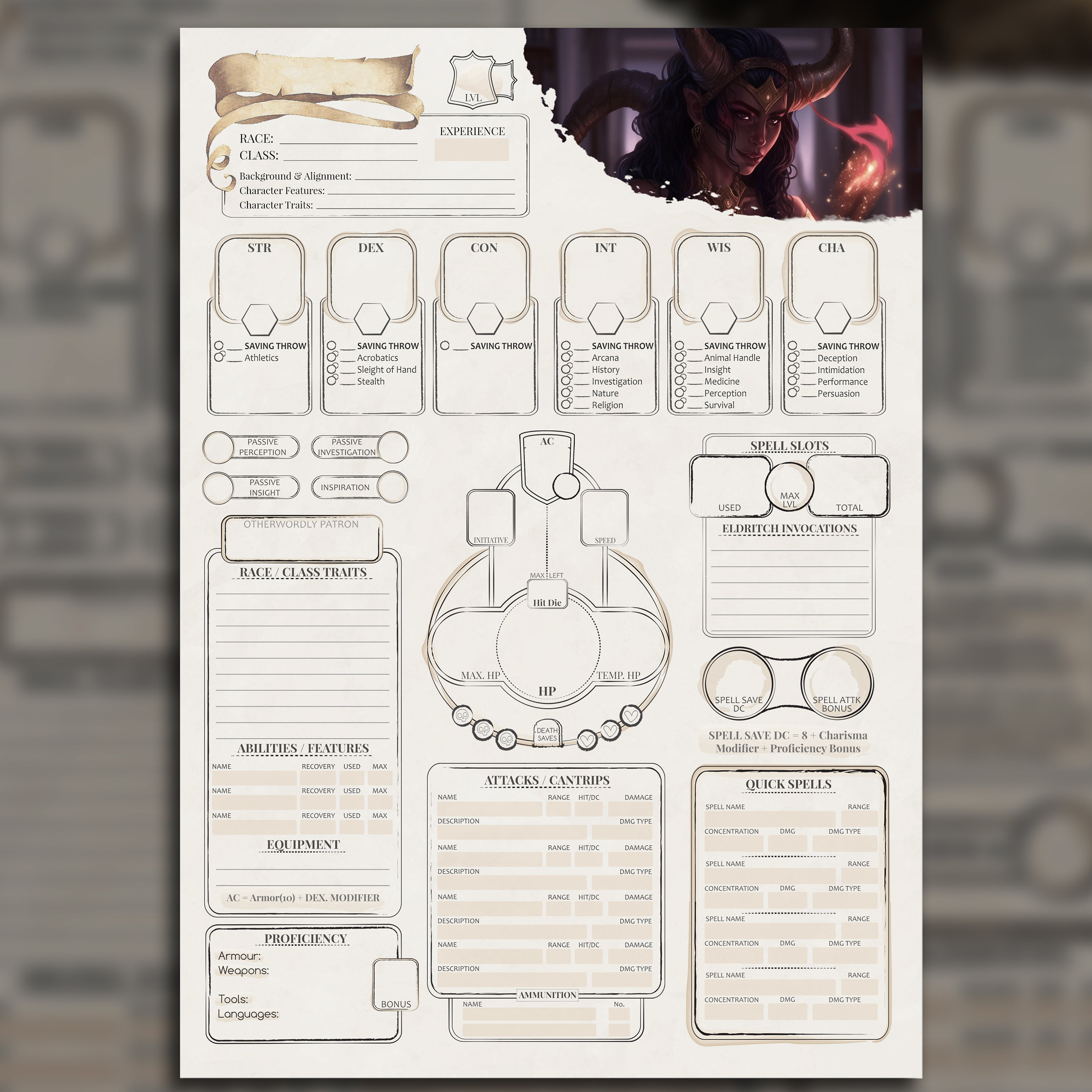Dnd 5e Warlock Character Sheet: High Quality Fillable PDF for 5th Edition Dungeons and Dragons ...