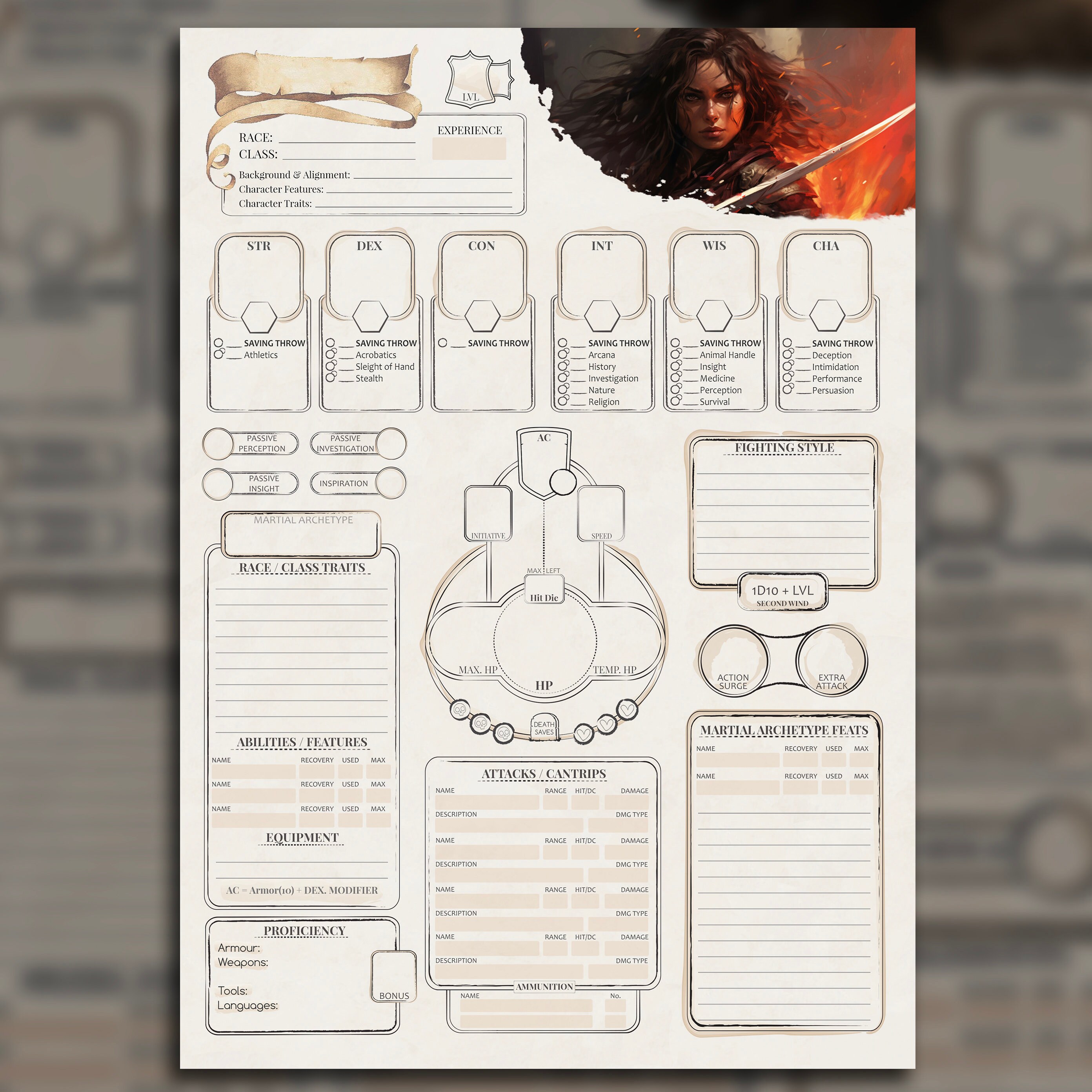 Dnd 5e Fighter Character Sheet: High Quality Fillable PDF for 5th ...