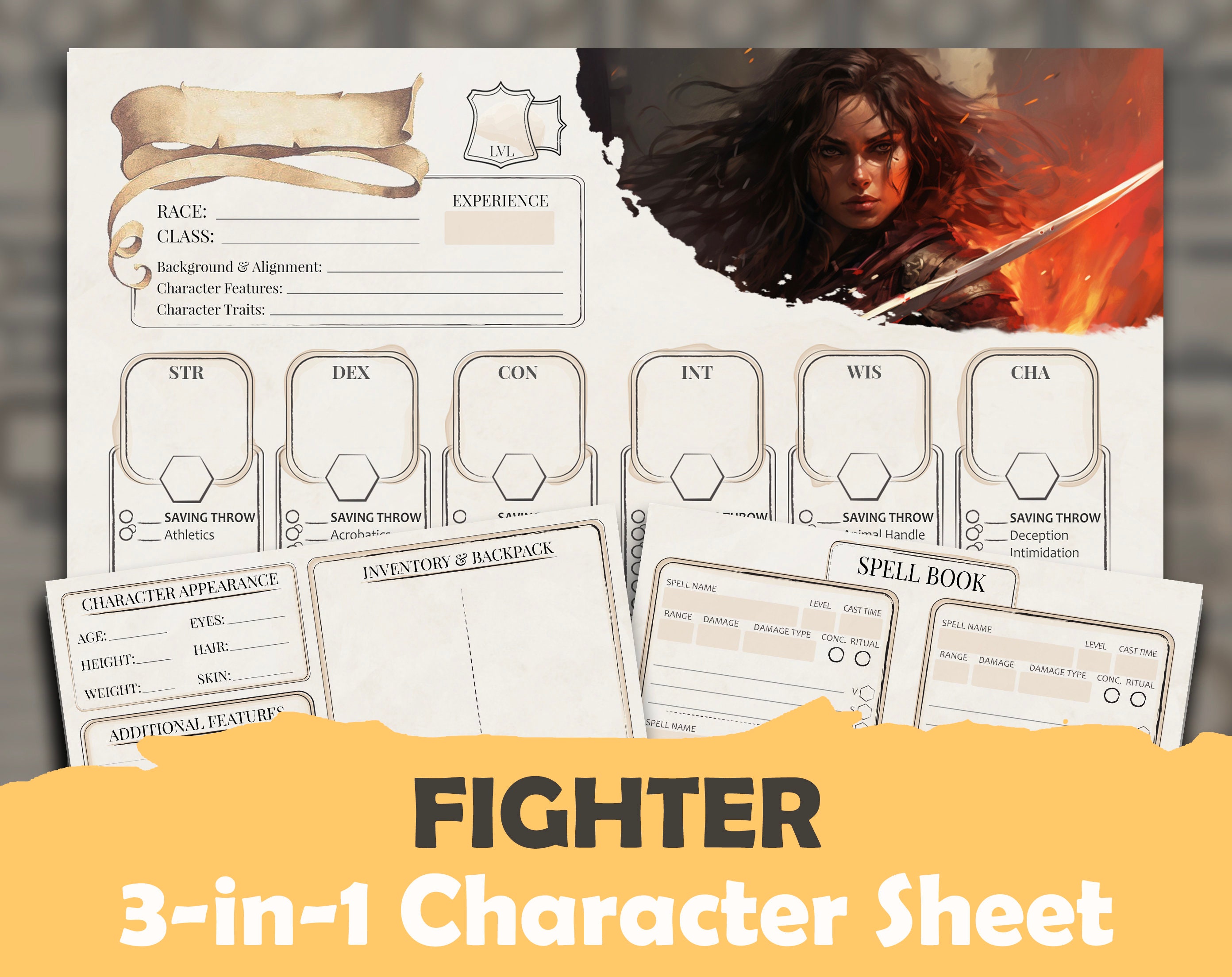 Dnd 5e Fighter Character Sheet: High Quality Fillable PDF for 5th ...