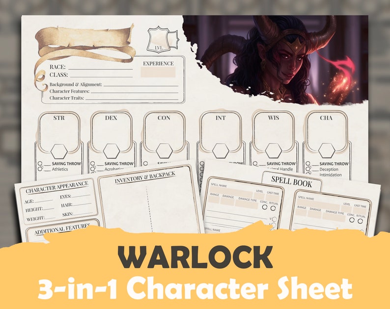 Dnd 5e Warlock Character Sheet: High Quality Fillable PDF for 5th Edition Dungeons and Dragons ...