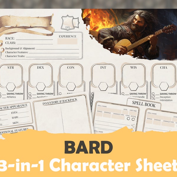 Bard Fillable Character Sheet - Etsy