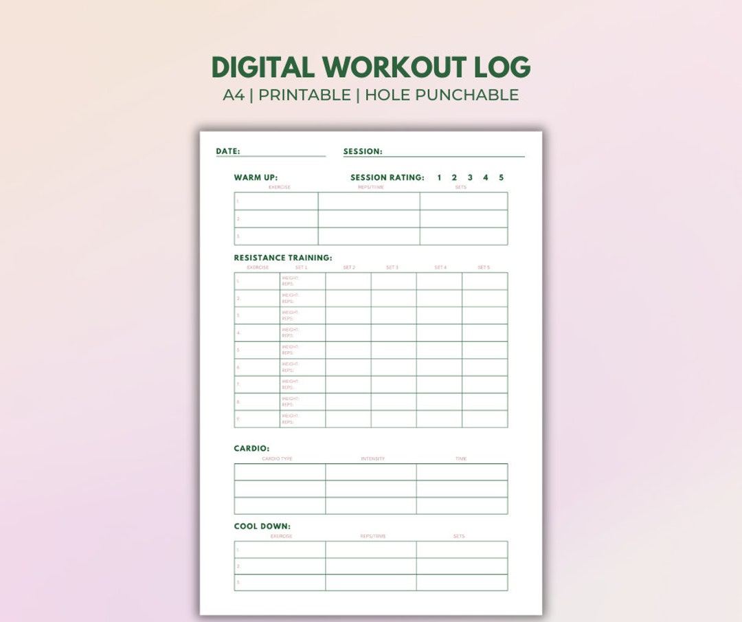 Printable Fitness Log, Workout Tracker, Daily Exercise Journal, Build ...
