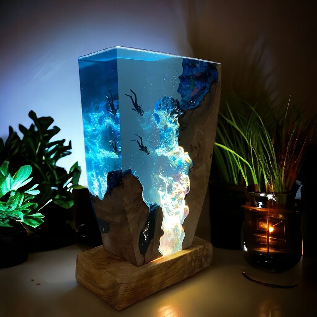 Scuba Diving Exploration Epoxy Resin Lamp, Unique Decor Gift, Diver's ...