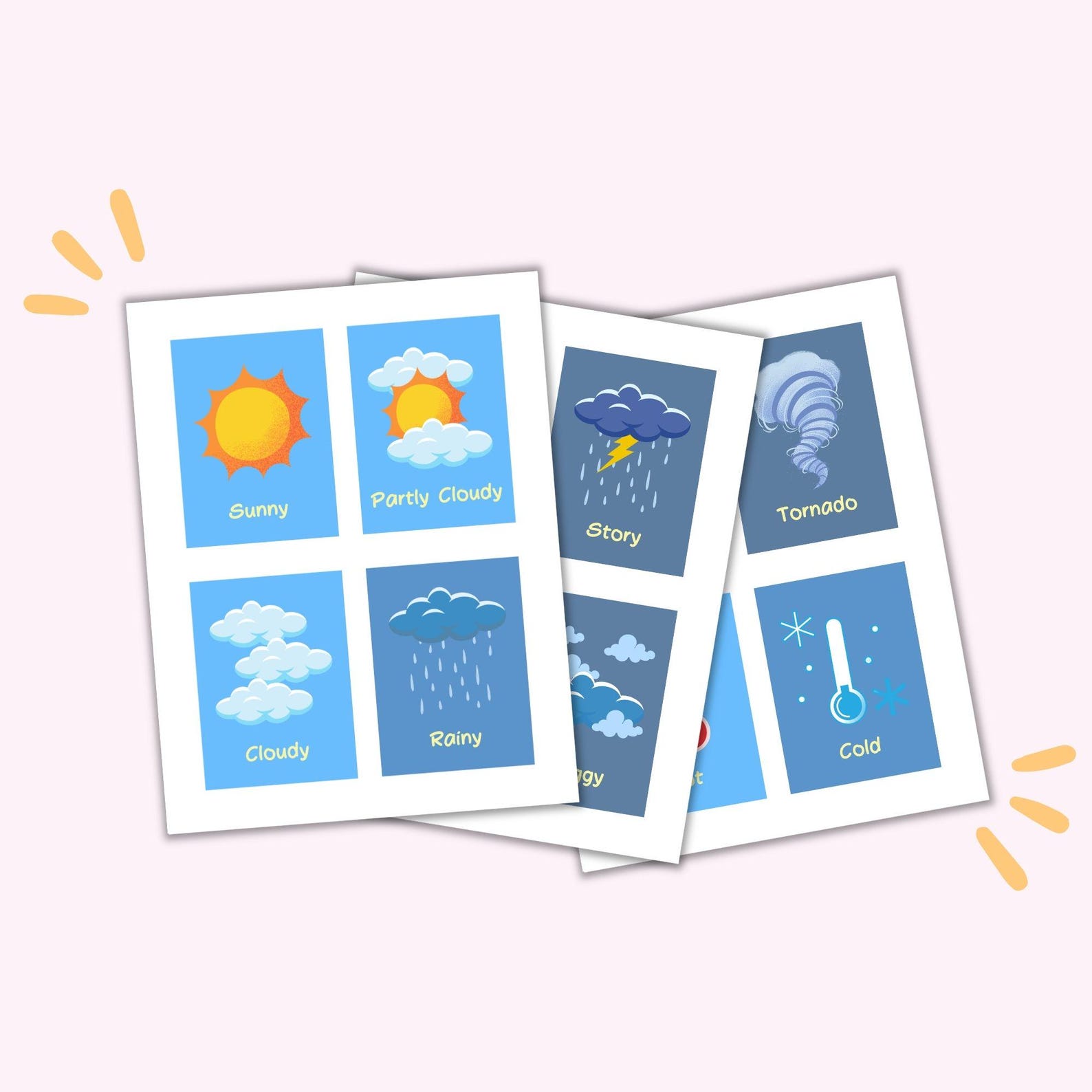 Weather Flashcards, Weather Cards, Flashcards for Kids, Educational ...