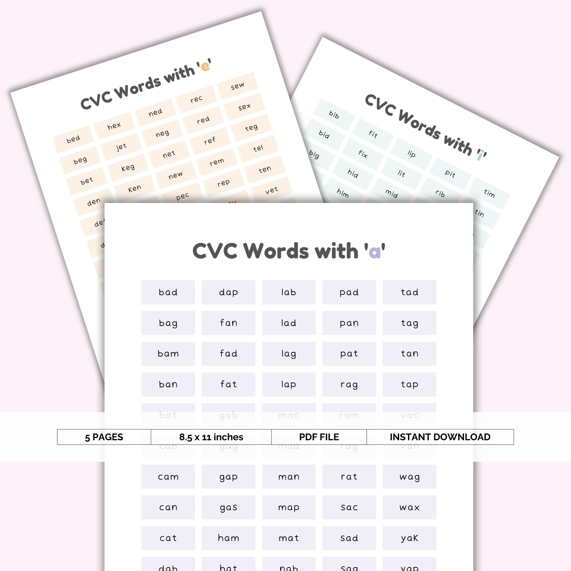 CVC Words, CVC Words List, Sight Words, Cvc Montessori, Preschool ...