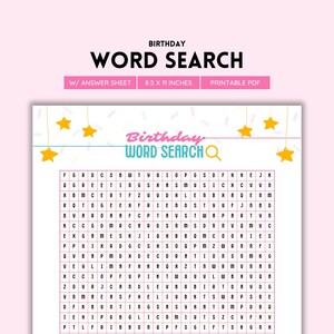 Word Search, Birthday Word Search, Birthday Game, Birthday Party ...