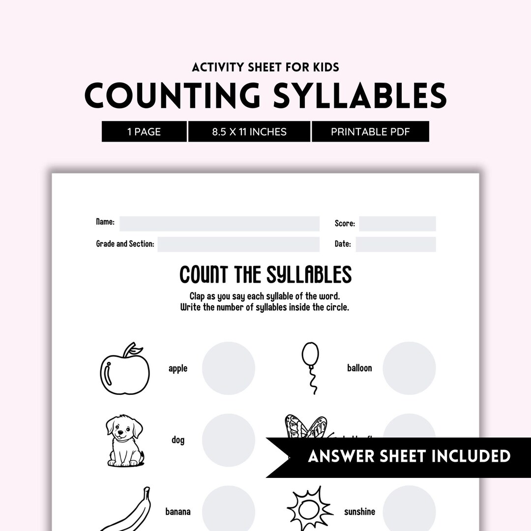 Conteo de sílabas, Conteo de sílabas, Jardín de infantes, Clasificación ...