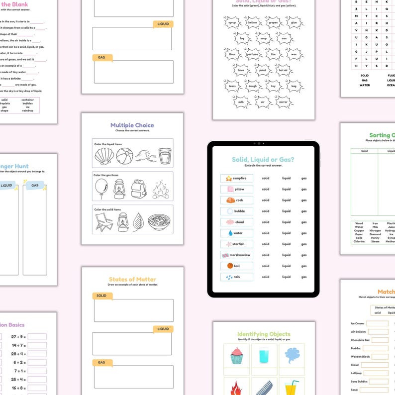 States of Matter, Physical Science, Phases of Matter, Science Worksheet ...