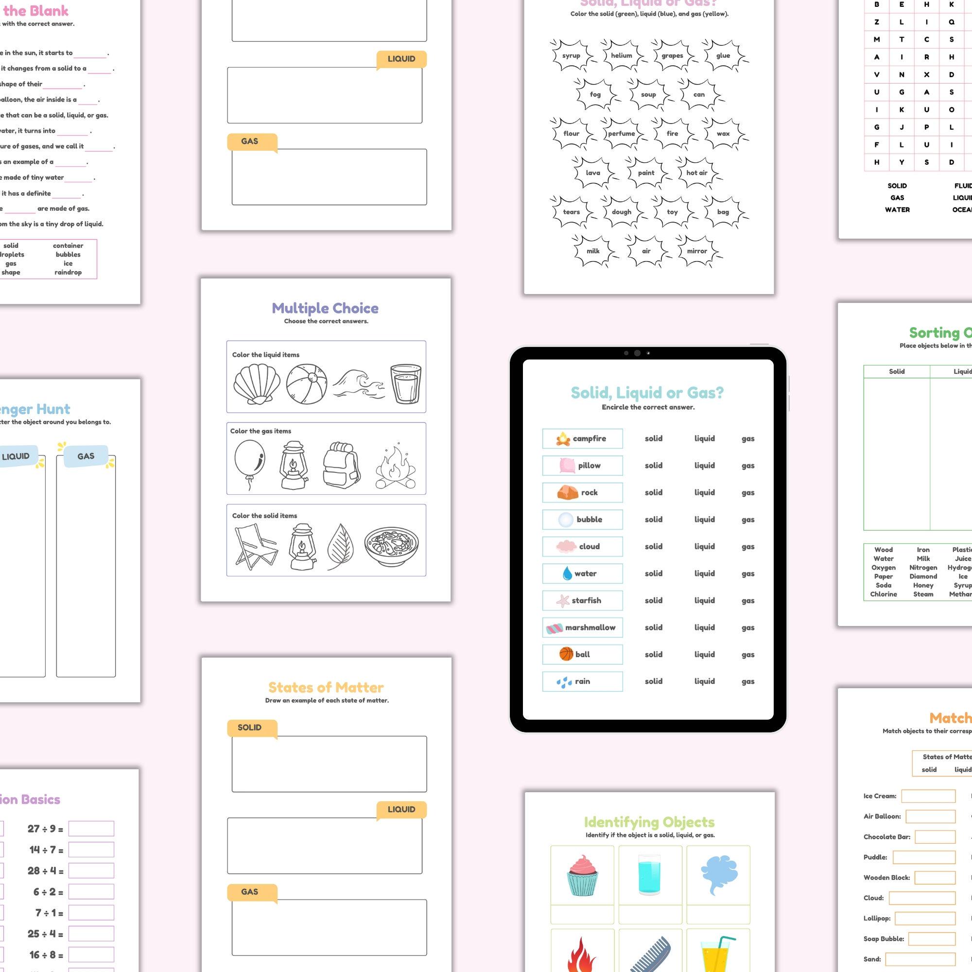 States of Matter, Physical Science, Phases of Matter, Science Worksheet ...
