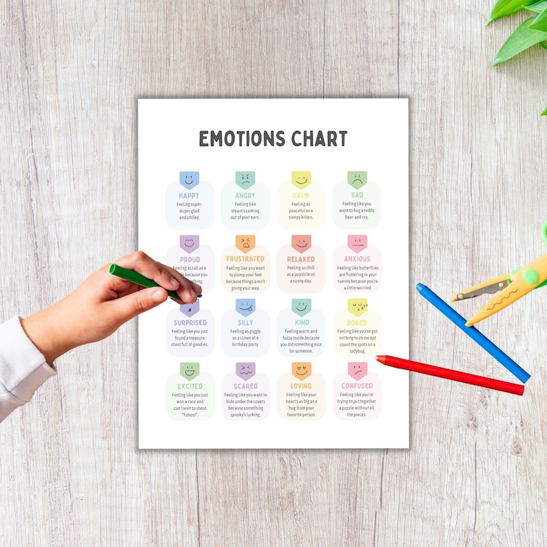 Emotions Chart, Mood Chart, Feelings Chart, Emotion Poster, Montessori ...