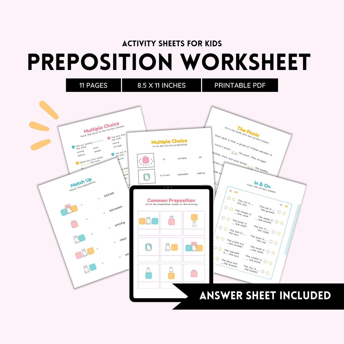 Preposition Worksheet, Parts of Speech, Grammar Worksheet, Preposition ...