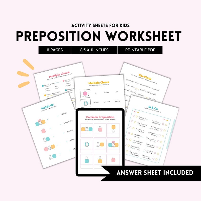 Preposition Worksheet, Parts of Speech, Grammar Worksheet, Preposition ...