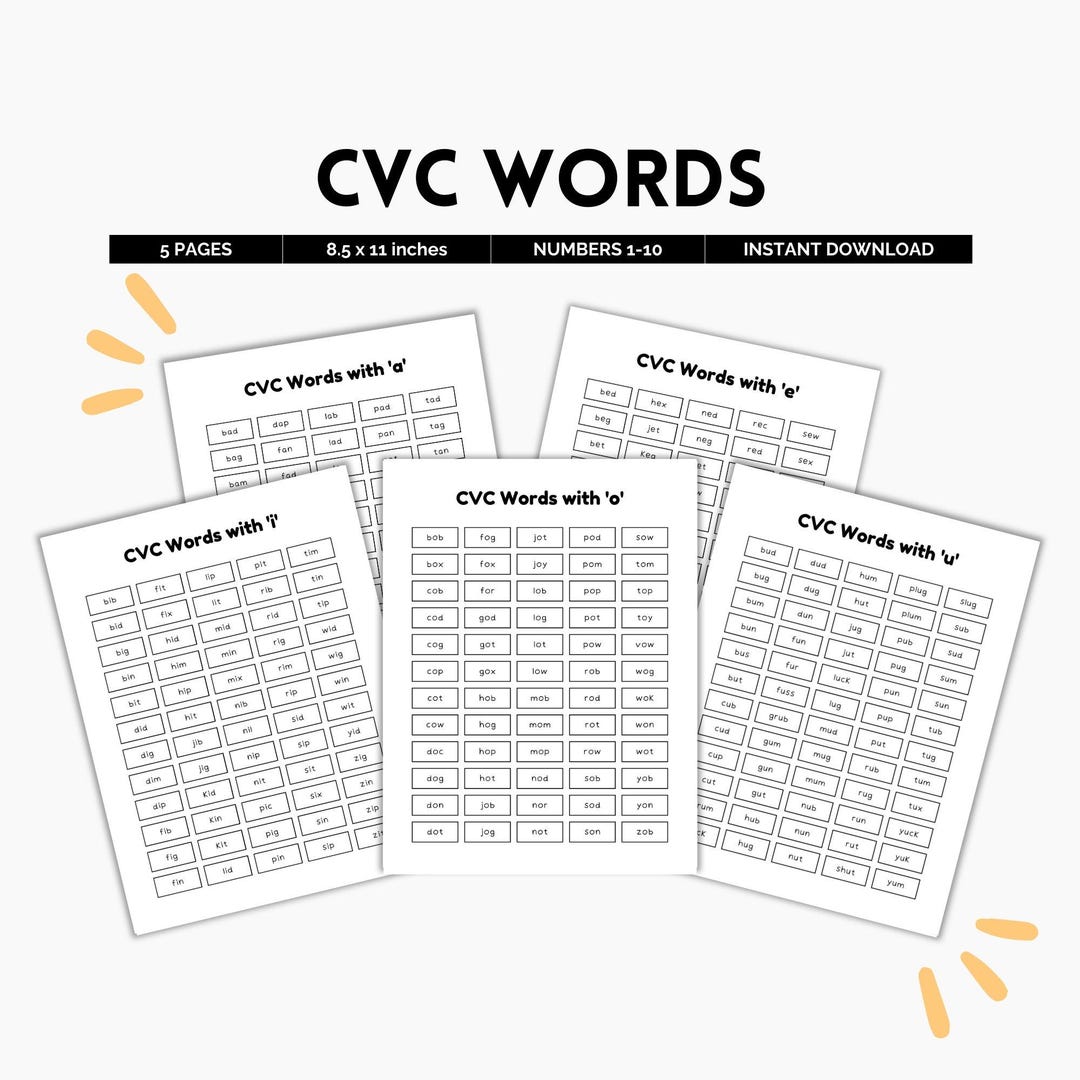 CVC Words, CVC Words List, Sight Words, Ccv Montessori, Preschool ...