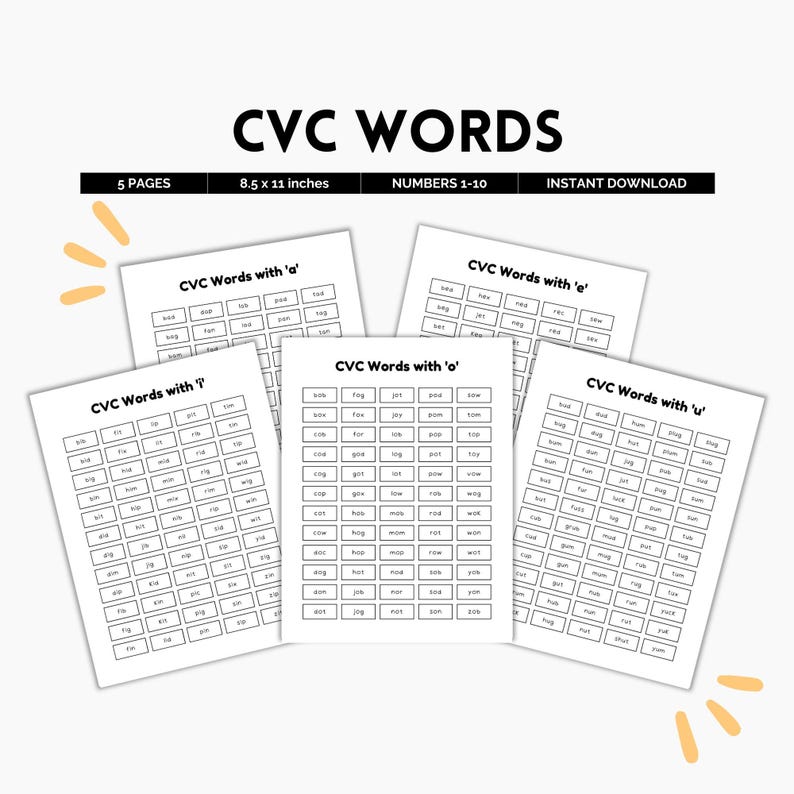 CVC Words, CVC Words List, Sight Words, Ccv Montessori, Preschool ...