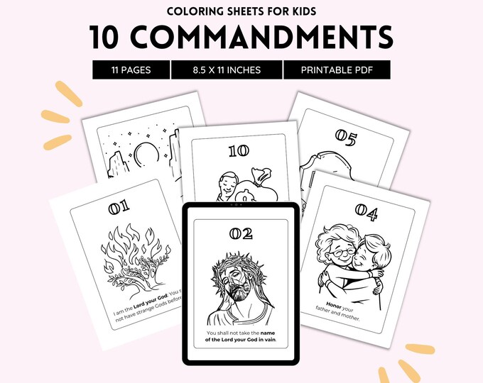 Ten Commandments Coloring Crown Headband, Printable Kids Bible Verse ...
